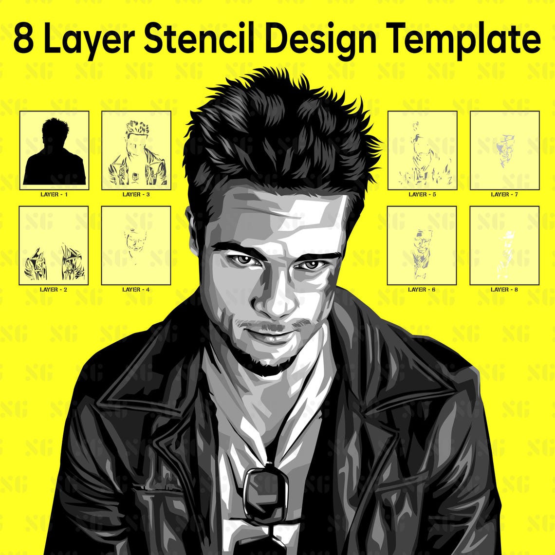 Brad Pitt 8 Multi Layer Stencil Design Vector SVG Files for Mixed Media ...
