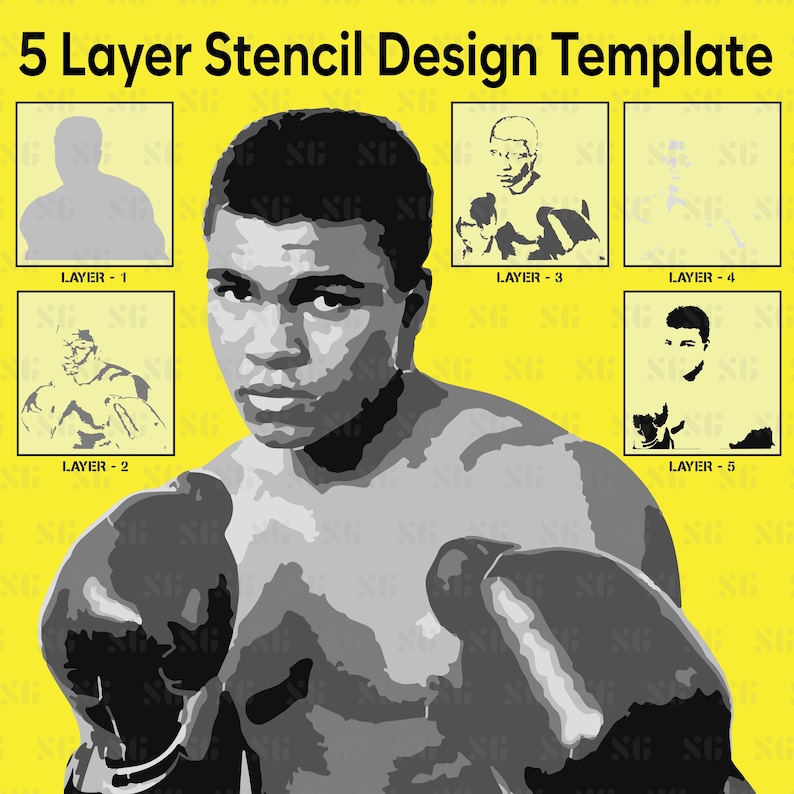 Muhammad Ali Boxer Multi Layered Stencil Vector Template SVG Cut Files ...