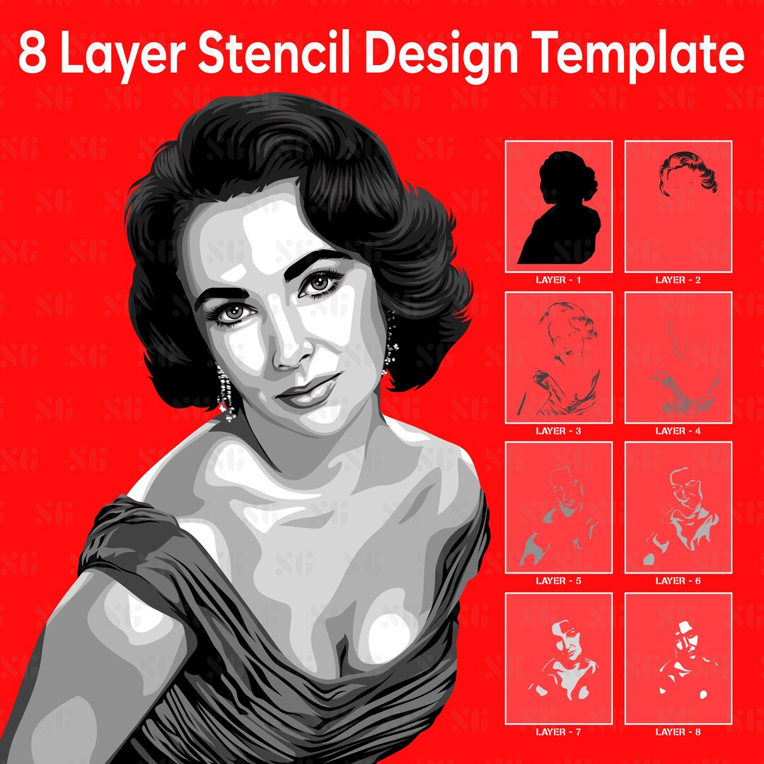 Elizabeth Taylor 8 Multi Layered Stencil Design Vector SVG Files ...