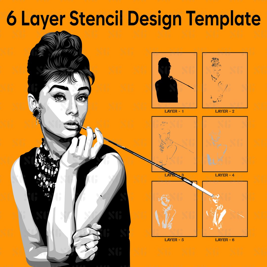 Audrey Hepburn 6 Multi Layered Stencil Design SVG Cut Files | Print ...