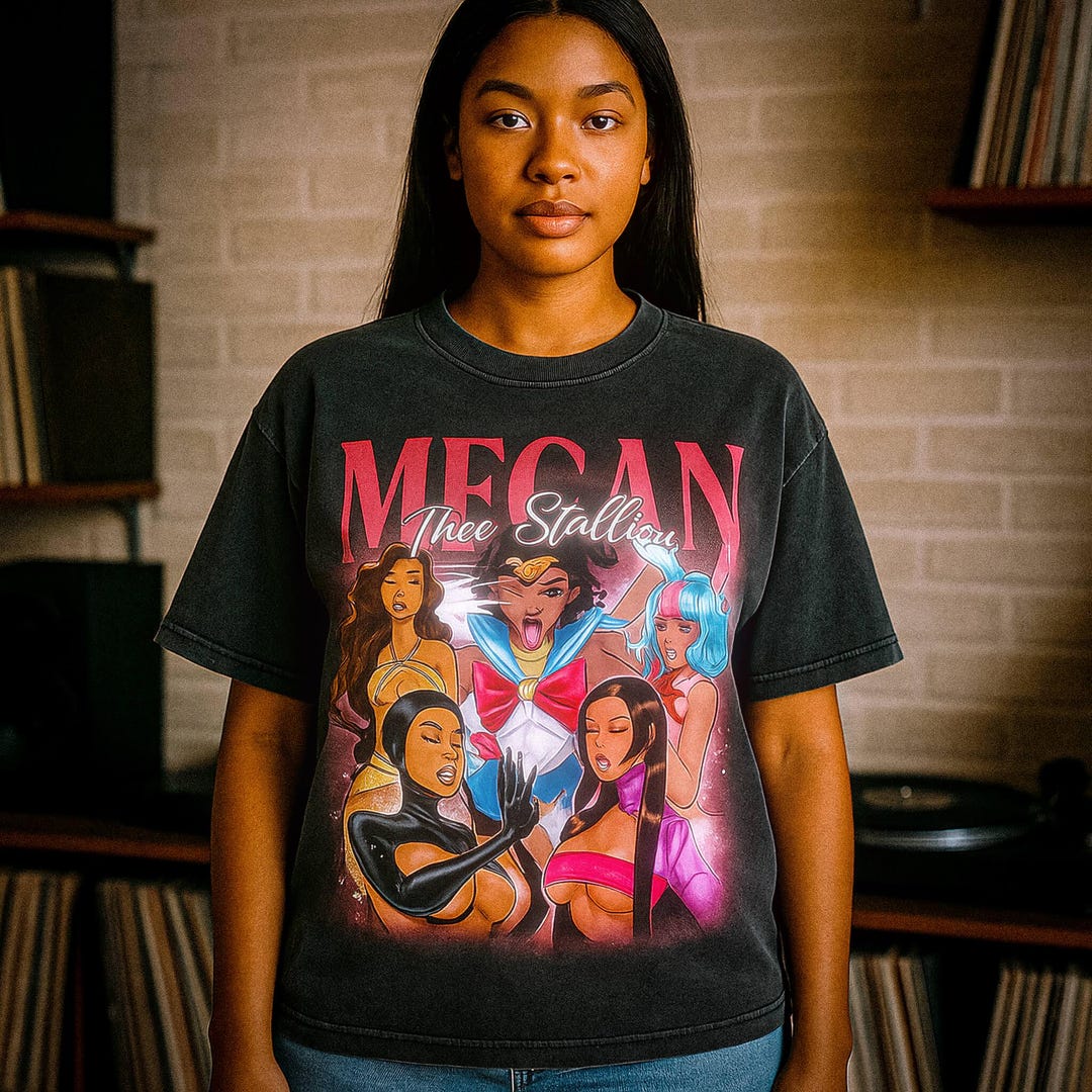 Megan Thee Stallion Cartoon Graphic Washed Heavyweight Streetwear Tee ...