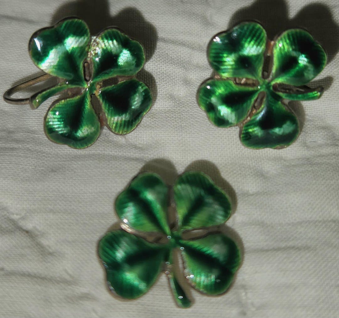 Antique Sterling Silver, Enamel Shamrock Set-brooch, Earrings - Etsy