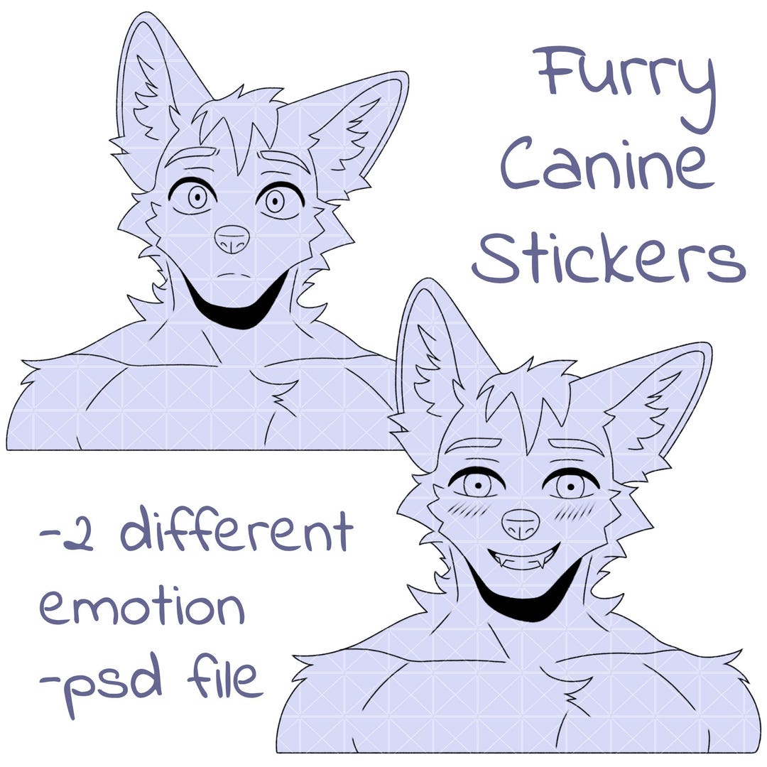 Furry Canine Base PSD – Fursona OC Template – 2 Expression Sticker Base ...