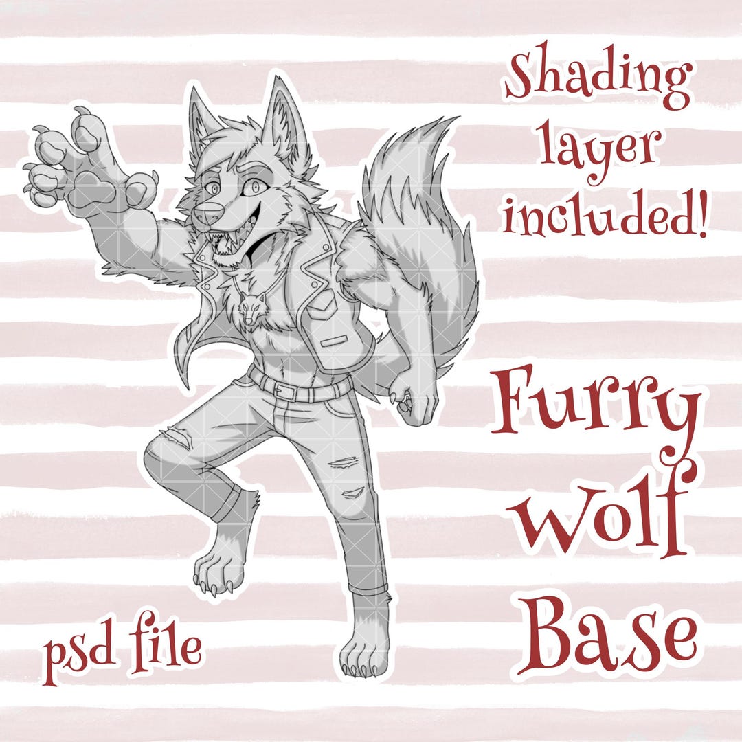 Furry Wolf Base PSD, Anthro Character Template, Fursona Canine ...