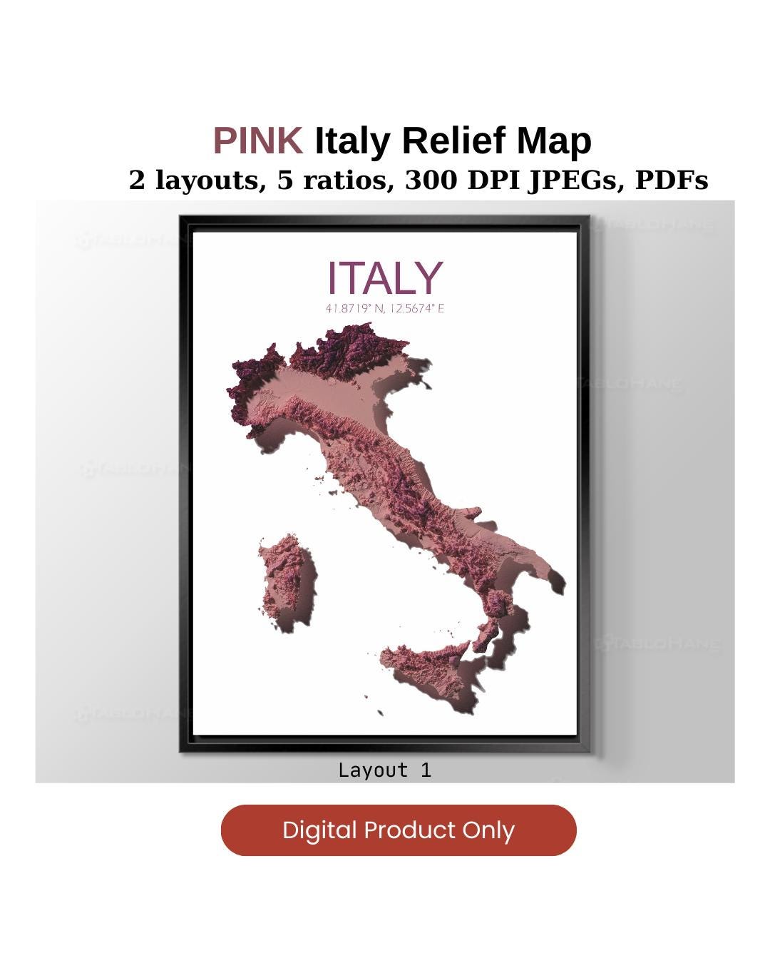 Italy Relief Map - Etsy