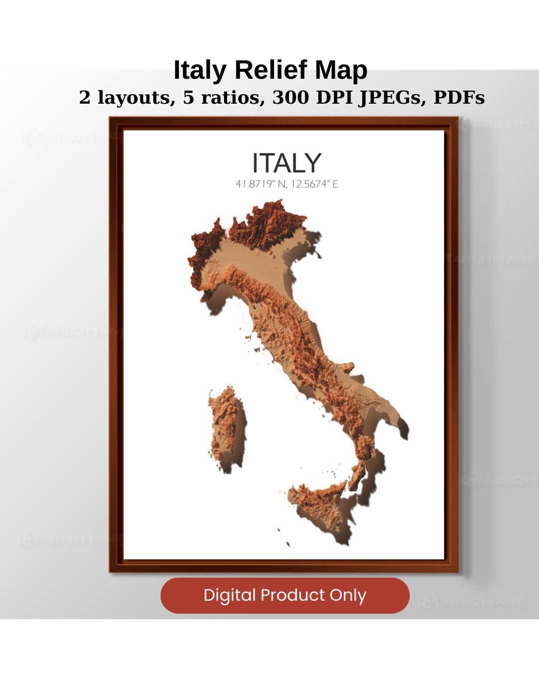 Italy 2D Relief Map - Etsy