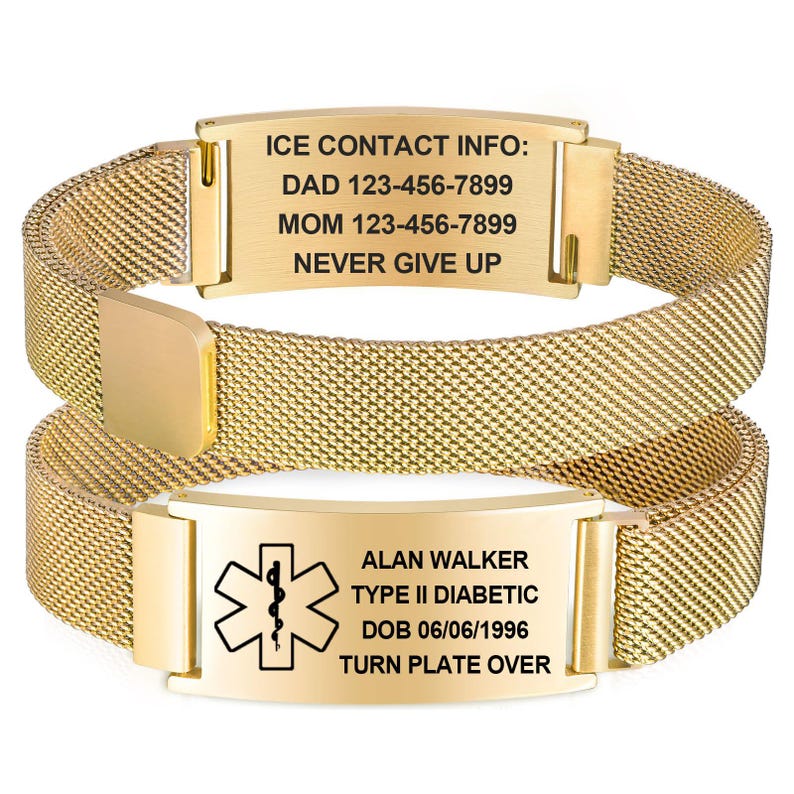 Custom Engraved Medical Alert Bracelet, Hypoallergenic Emergency ID ...