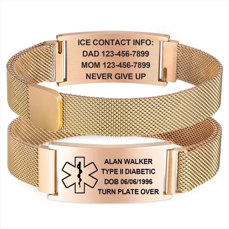 Custom Engraved Medical Alert Bracelet, Hypoallergenic Emergency ID ...
