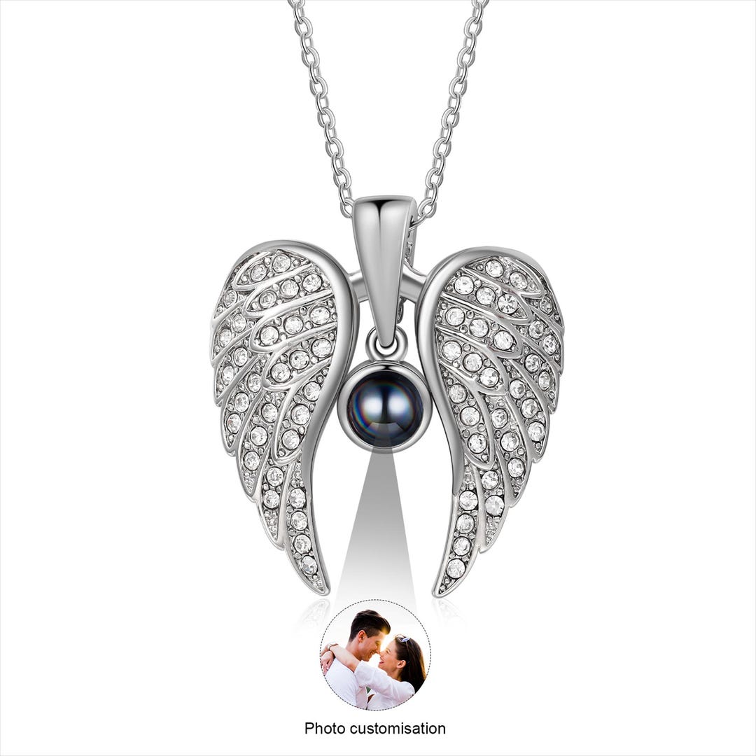 Personalized Angel Wings Photo Projection Necklace: Memorial Gift - Etsy