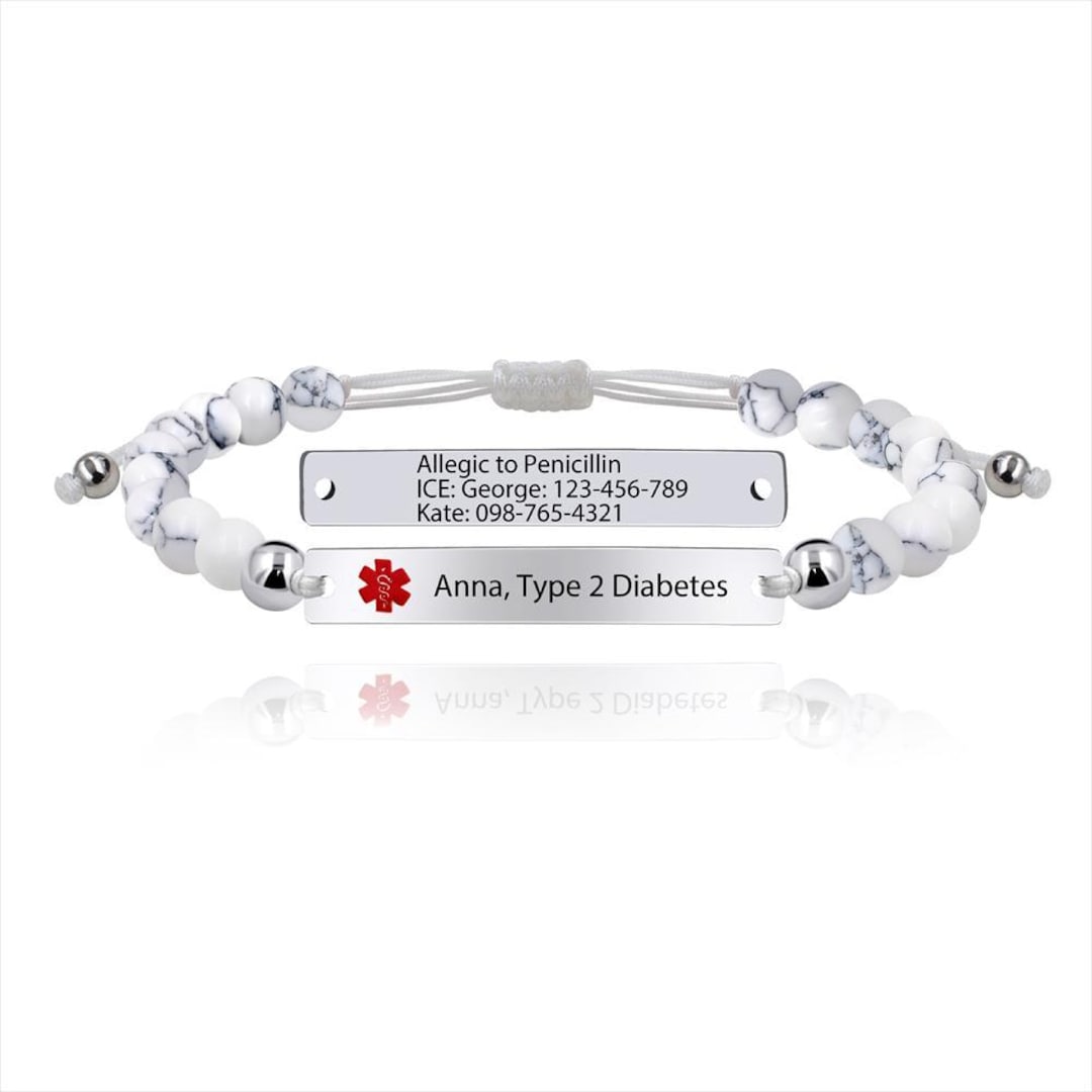 Personalized Beaded Medical Alert Bracelet for Women – Adjustable ...