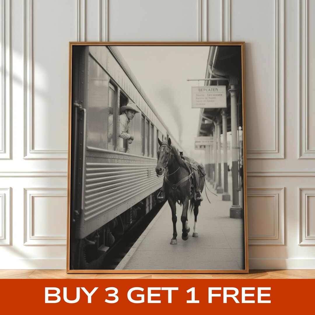 Vintage Cowboy Subway Poster Wall Art, Black and White Western New York ...