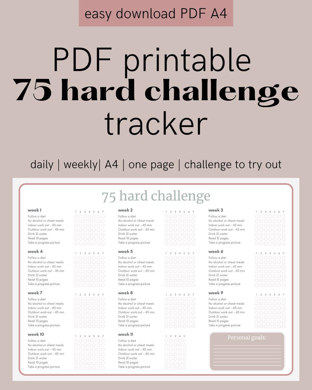 Fillable 75 Day Hard Challenge, Hard Rules PDF, Printable Progress ...