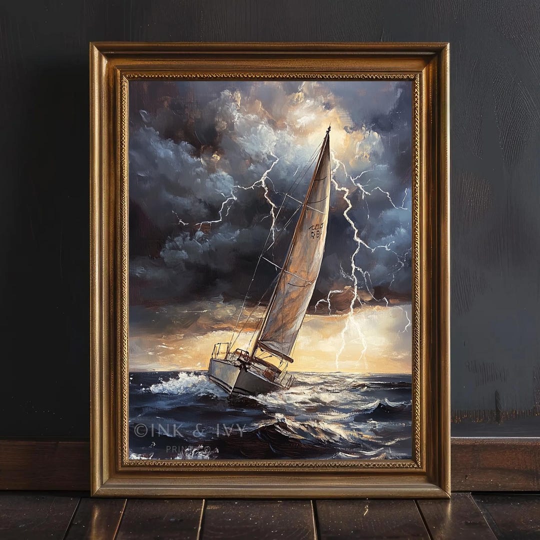 Stormy Sea Sailboat Digital Print – Dramatic Nautical Wall Art, Moody ...