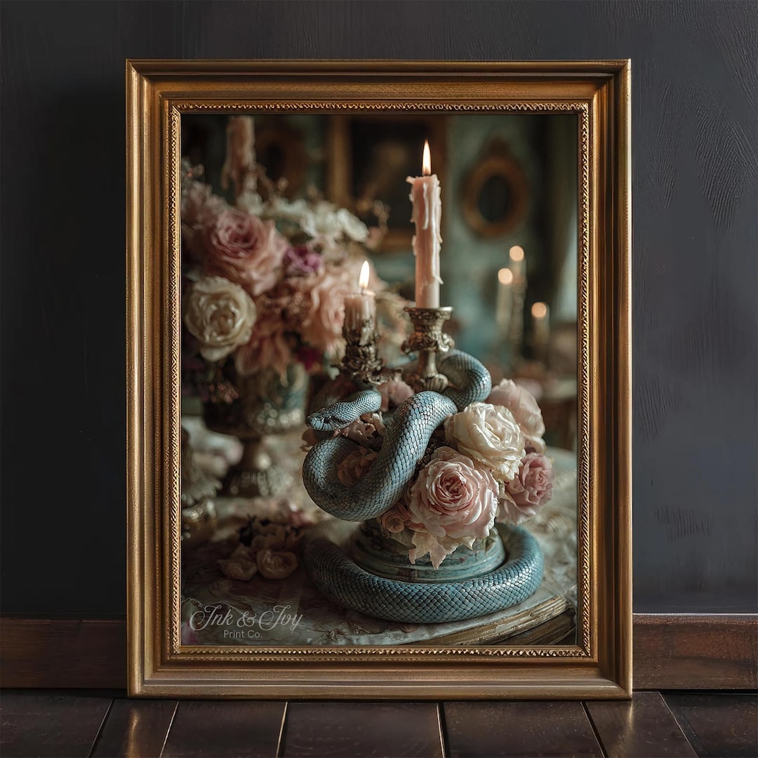 Coiled Serpent Printable Wall Art • Pastel Goth Snake Painting • Moody ...