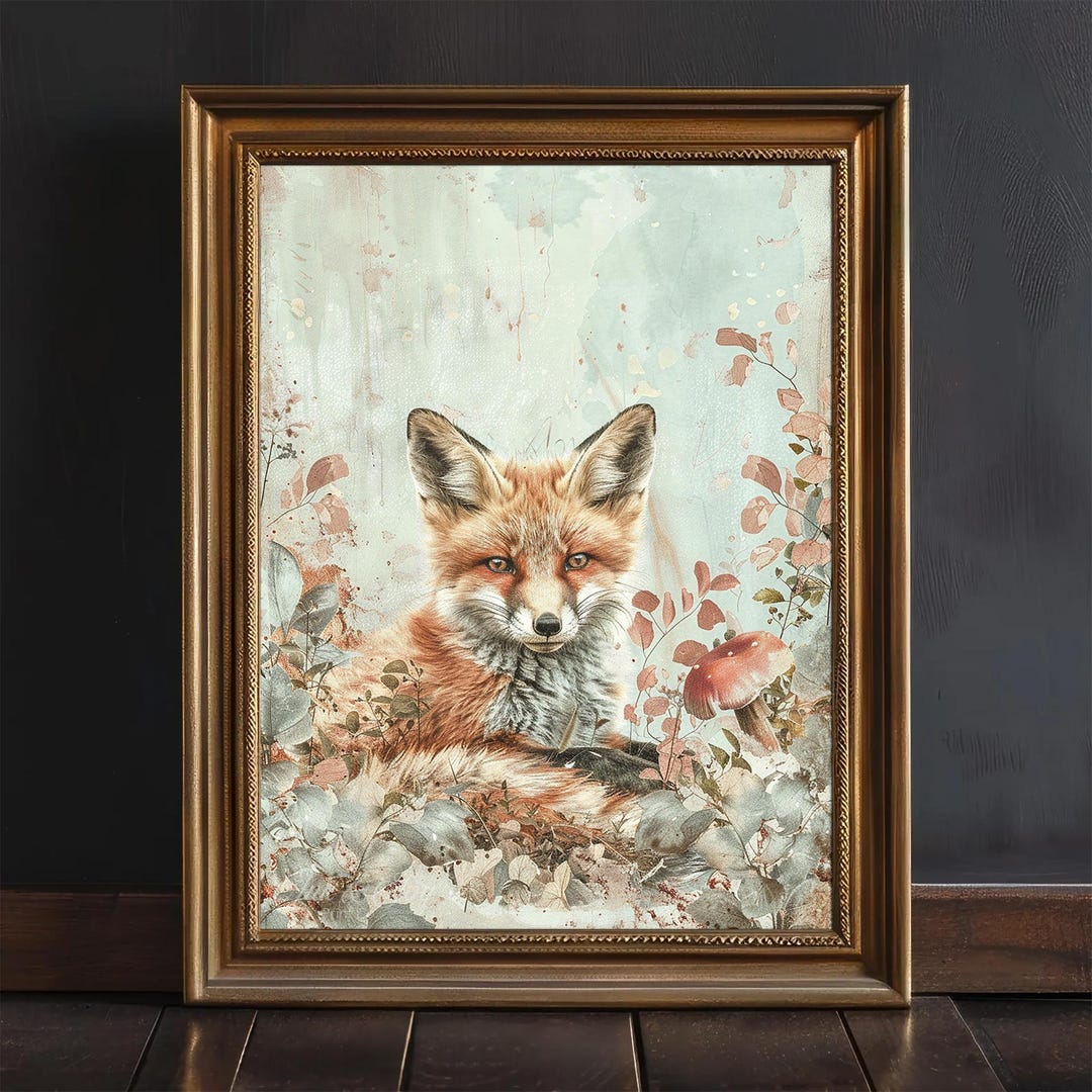 Silent Fox Printable Wall Art • Vintage Woodland Animal Painting ...