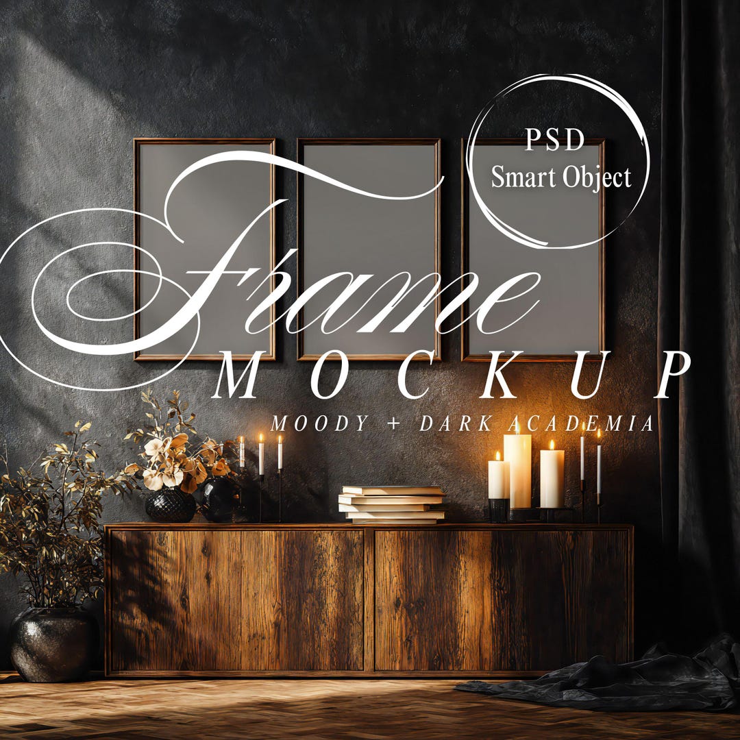 Set of 3 Frame Mockup • Dark Academia • Moody Gallery Wall • Vertical ...