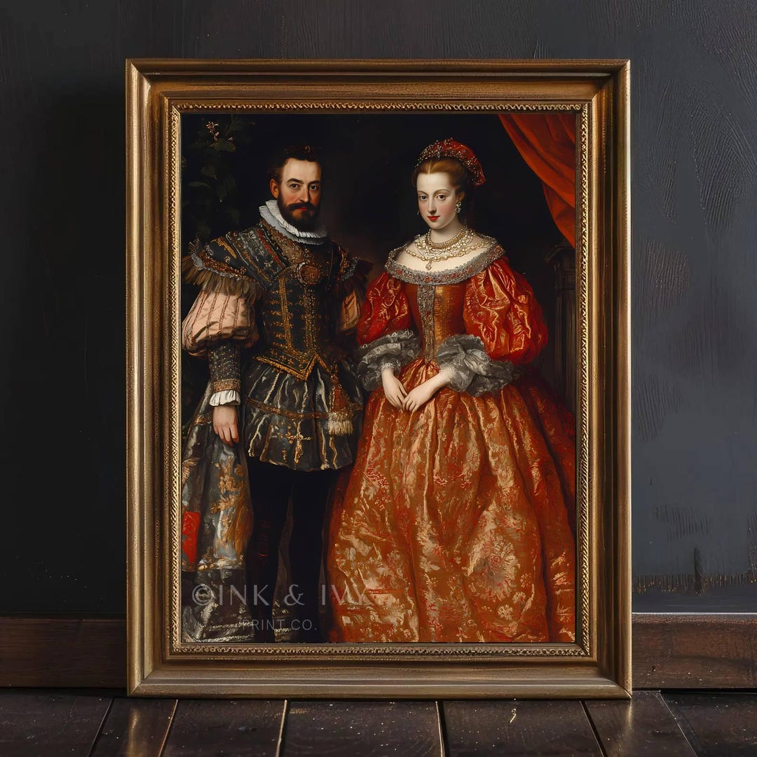 Aristocratic Couple in Tudor-era Clothing, Regal Flemish Portrait Style ...