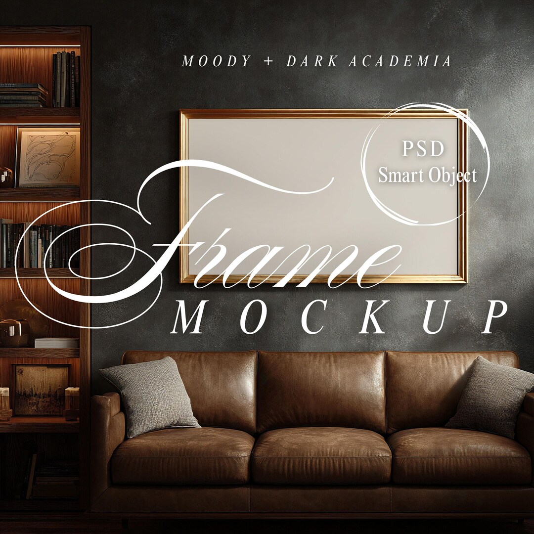 Moody Frame Mockup • Dark Academia Art Display • Horizontal Frame ...