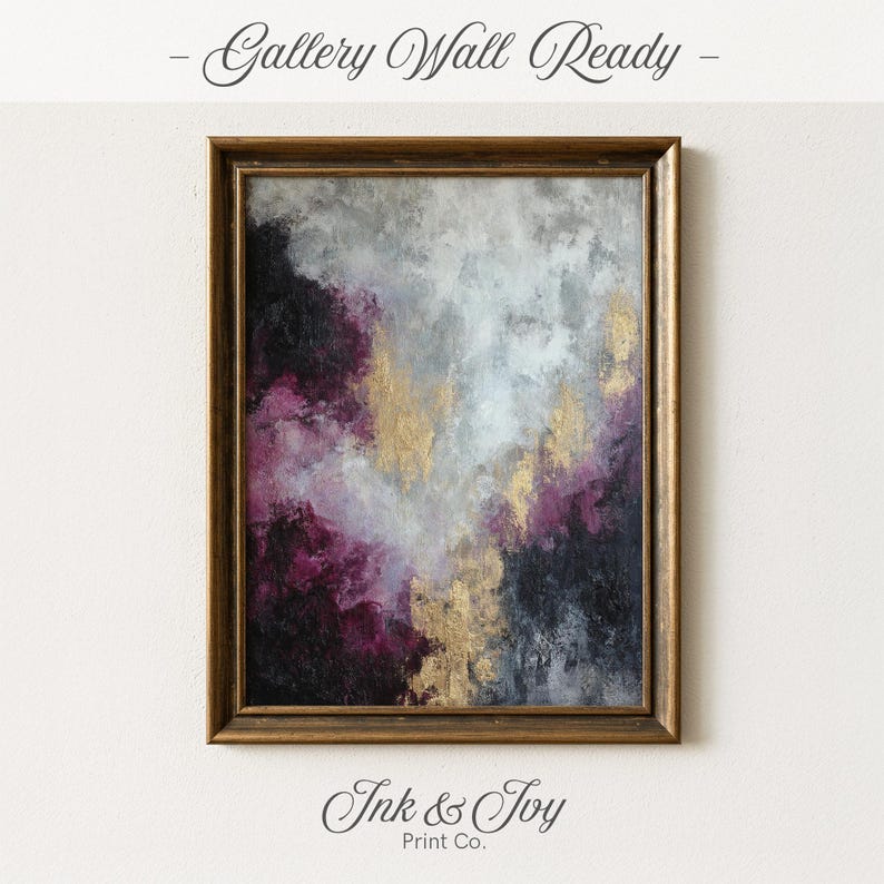 Abstract Plum & Gold Printable Wall Art • Modern Maximalist Painting ...