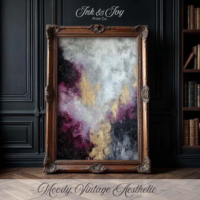 Abstract Plum & Gold Printable Wall Art • Modern Maximalist Painting ...