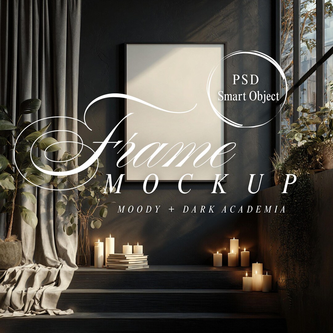 Moody Frame Mockup • Dark Academia Frame • Vertical Wall Art Display ...