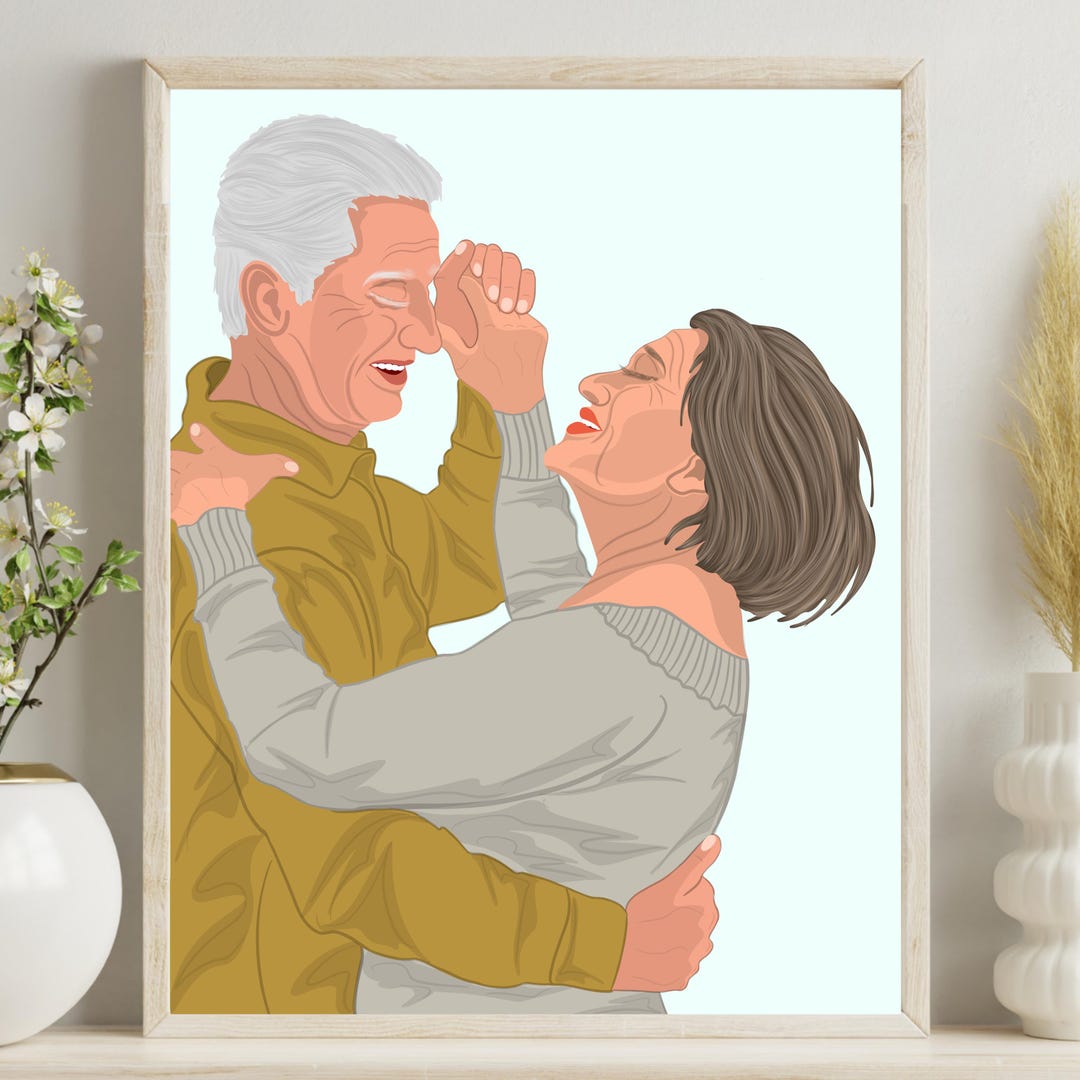 Personalized Old Woman & Man Drawing, Elderly Couple Portrait, Gift for ...