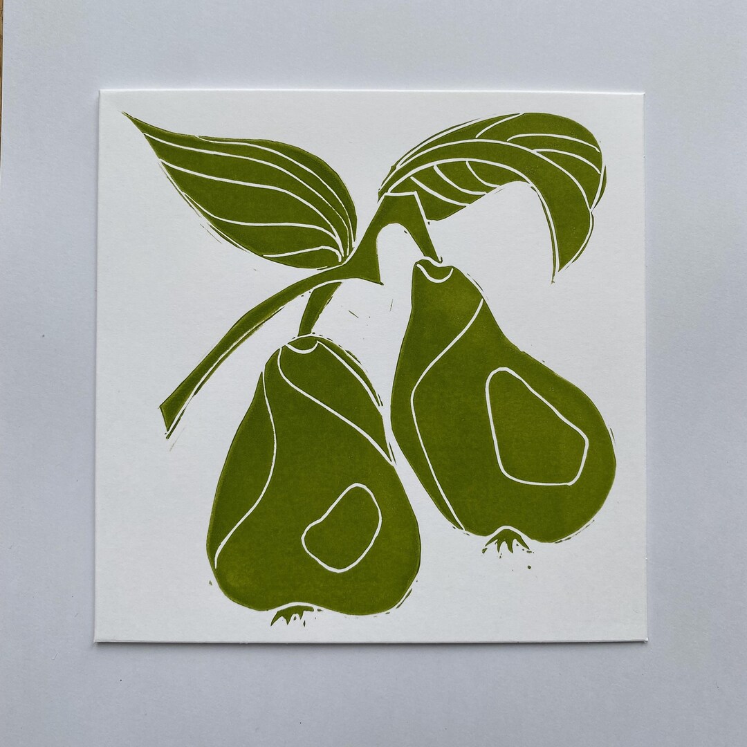 PEARS Card Handprinted Linocut Blank Card - Etsy