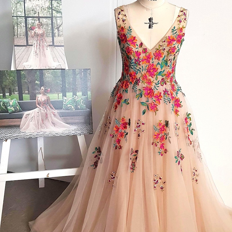 Embroidered Floral Dress - Etsy