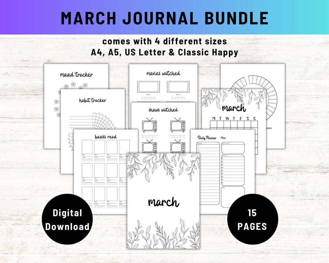 March Journal Bundle | Printable Journal Pages | Monthly Tracker ...