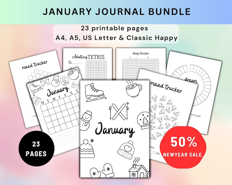 2026 January Bullet Journal | Digital Planner | Dotted Background ...