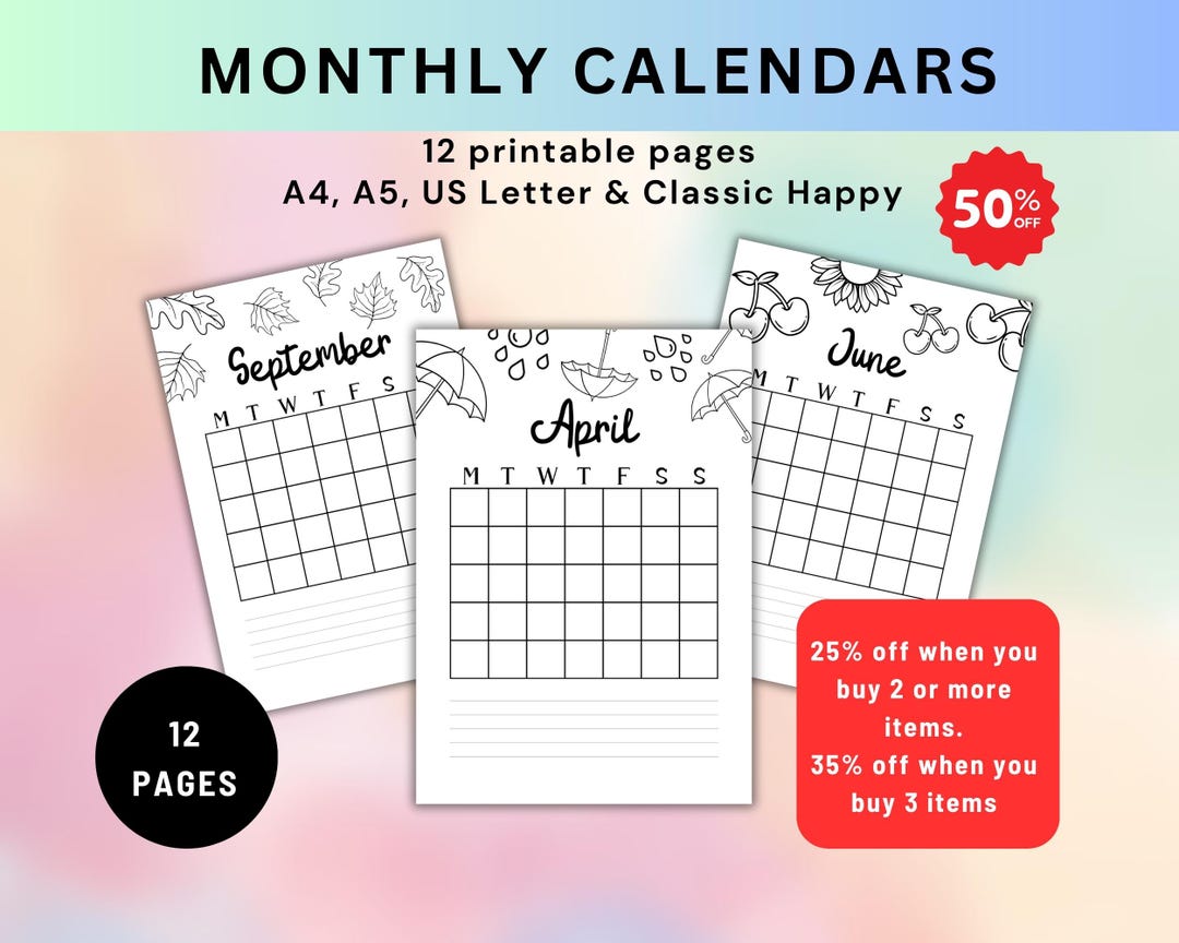 2026 Seasonal Monthly Calendar Bundle: Printable Planner Template (US ...