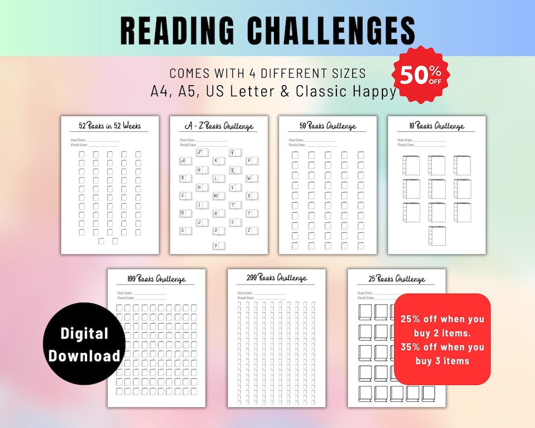 Reading Challenge| Printable & Digital Planner | A4, A5, US Letter ...
