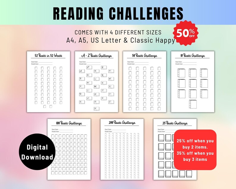 Reading Challenge| Printable & Digital Planner | A4, A5, US Letter ...