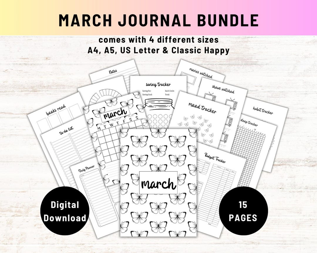March Journal Bundle | Printable Journal Pages | Monthly Tracker ...
