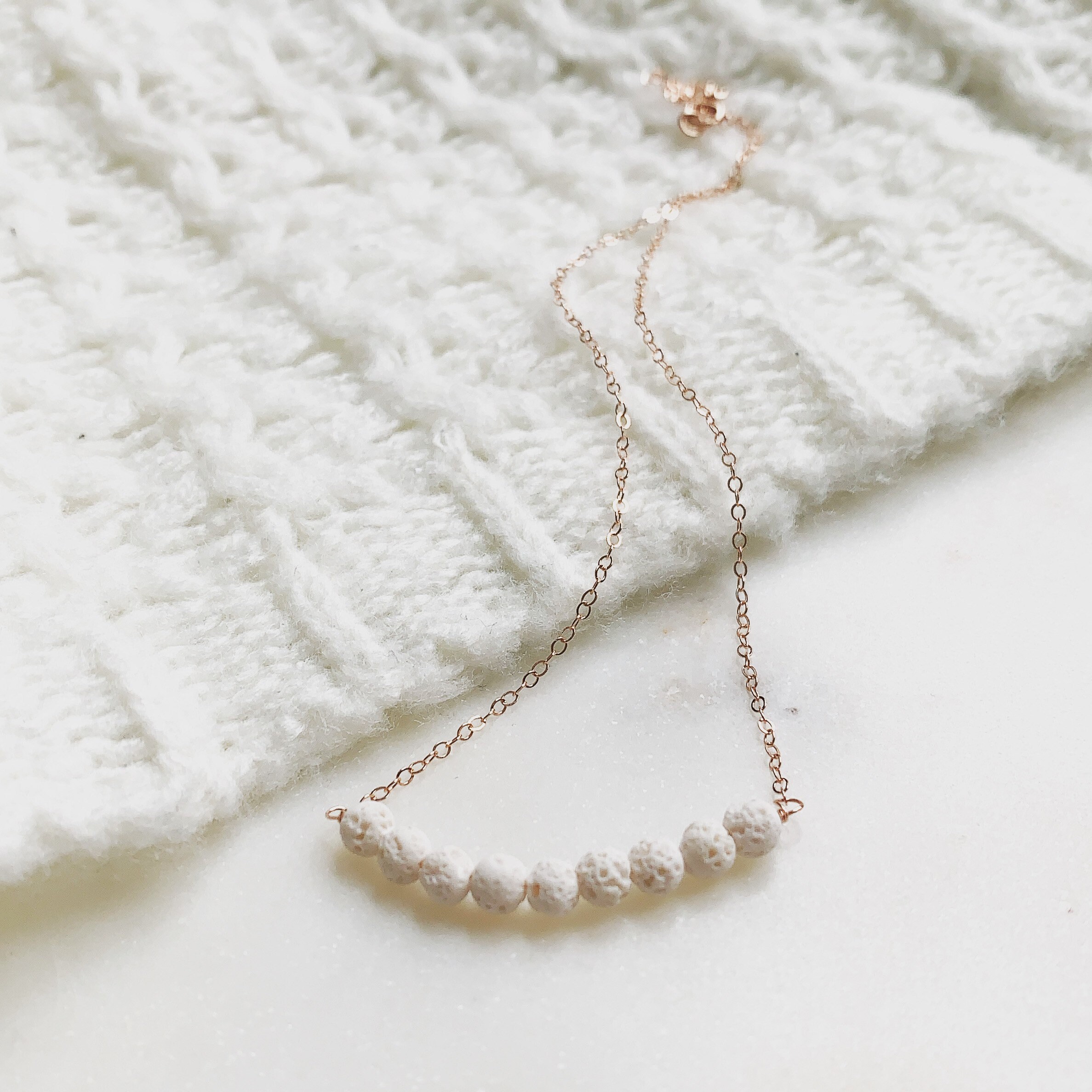 Lava Rock Necklace in White Essential Oil Necklace Delicate | Etsy