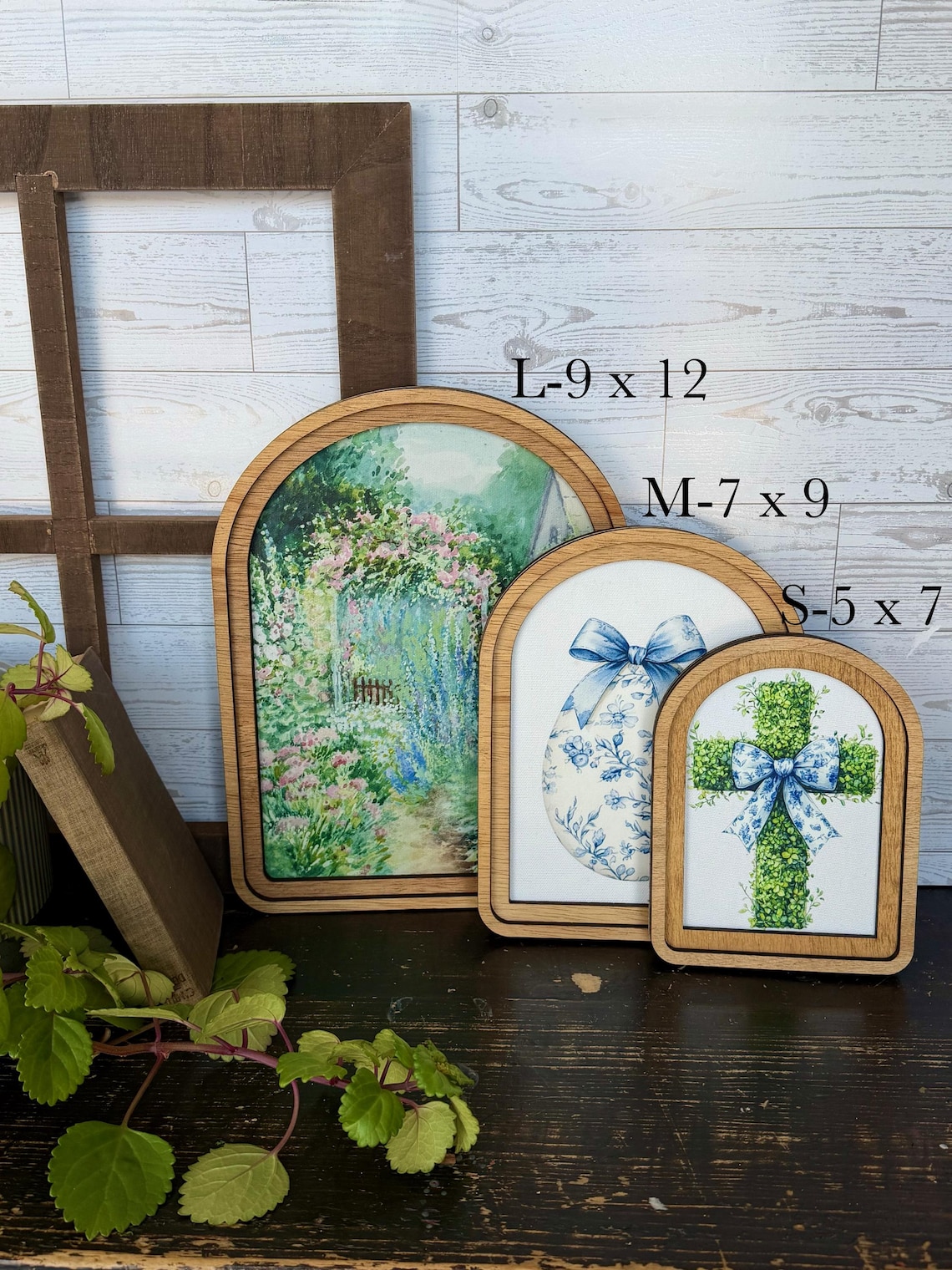 Bunny Floral Arch Frame Artwork | Wood Scallop Frame Easter Spring ...