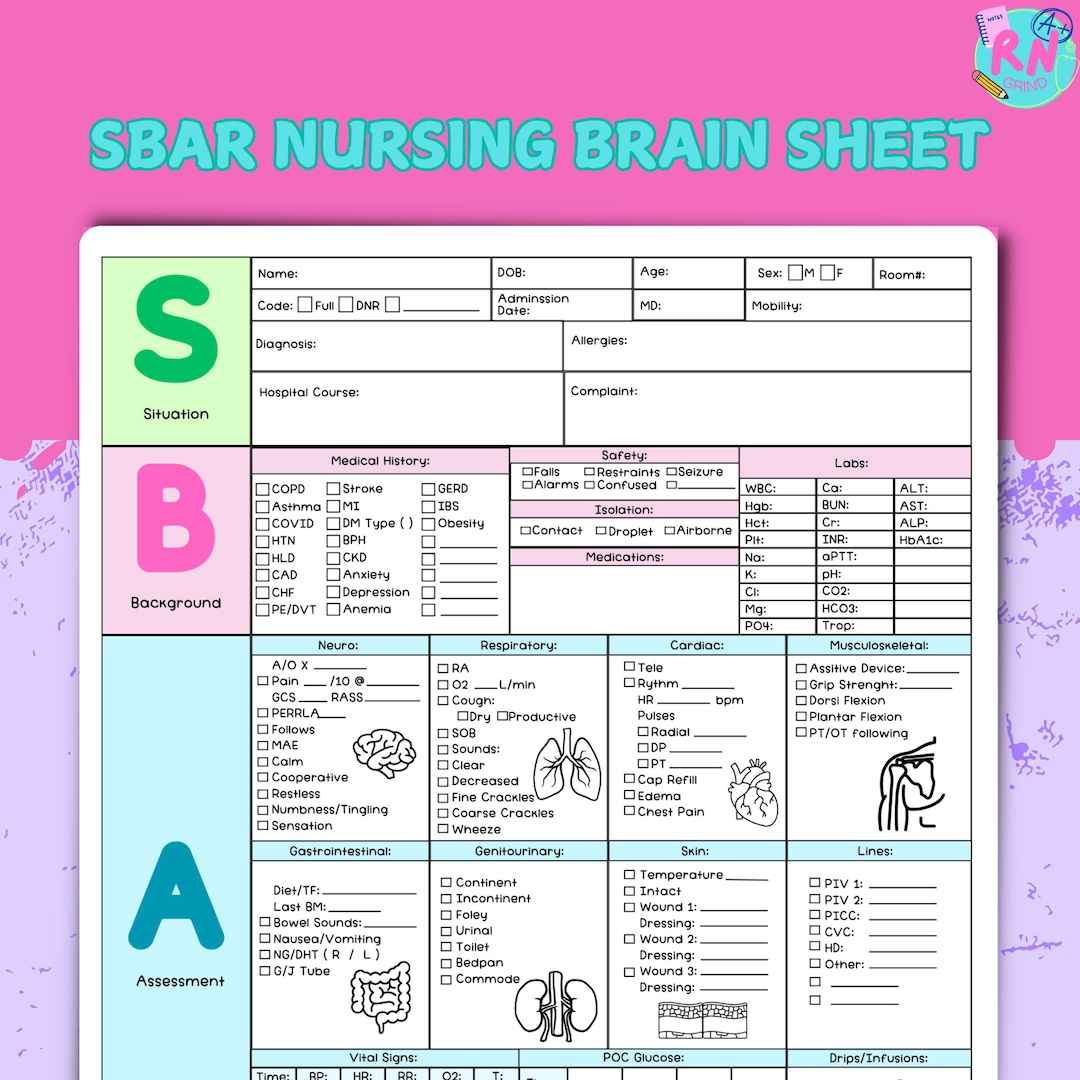 SBAR Nurse Report Sheet | Med Surg SBAR Report Sheet for Nursing ...