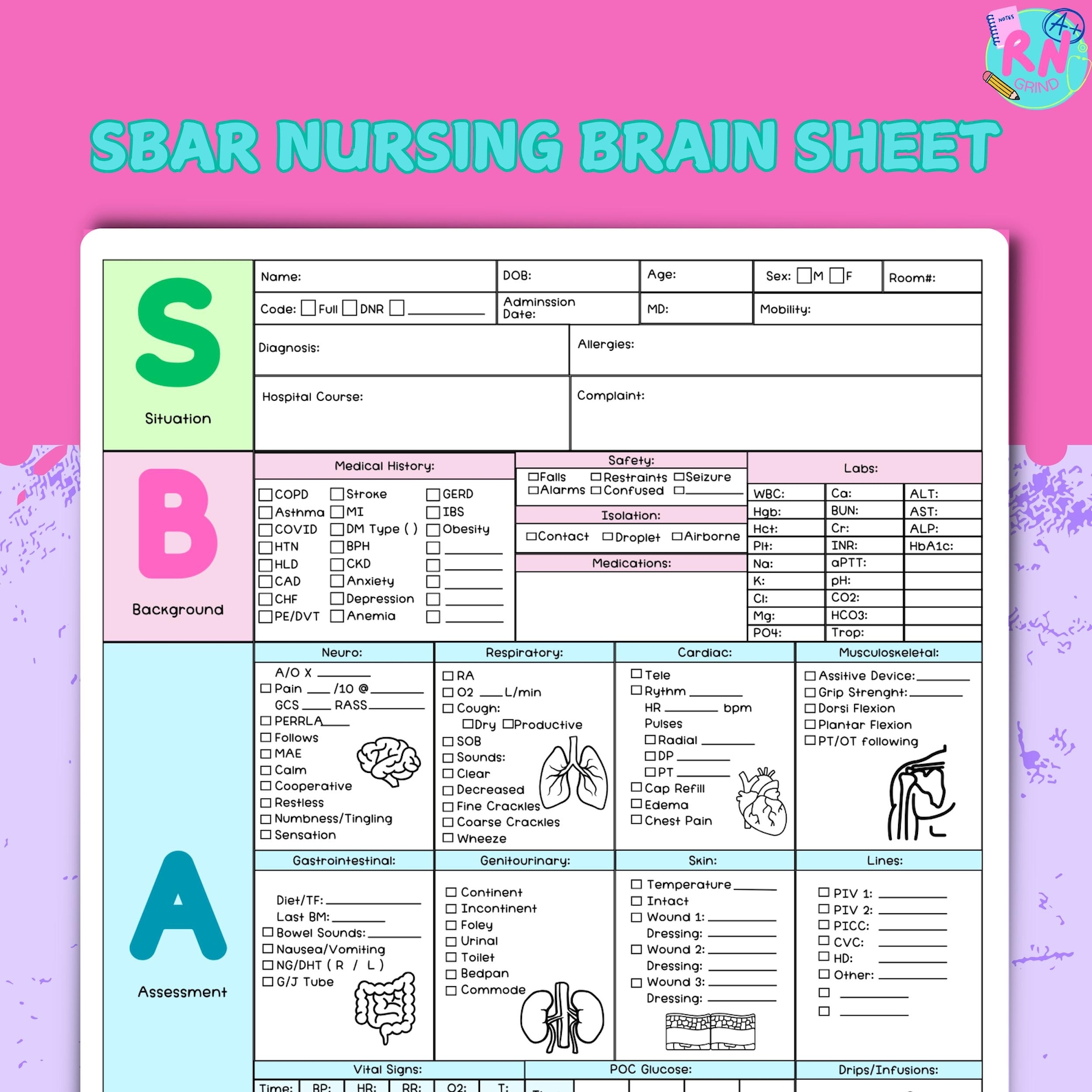 SBAR Nurse Report Sheet | Med Surg SBAR Report Sheet for Nursing ...