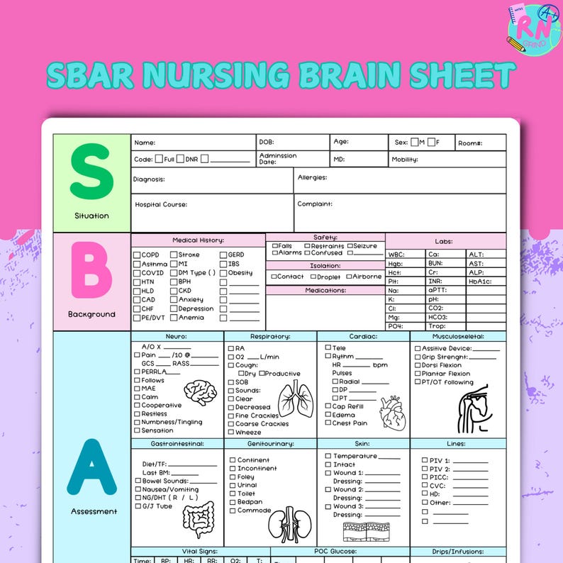 SBAR Nurse Report Sheet | Med Surg SBAR Report Sheet for Nursing ...