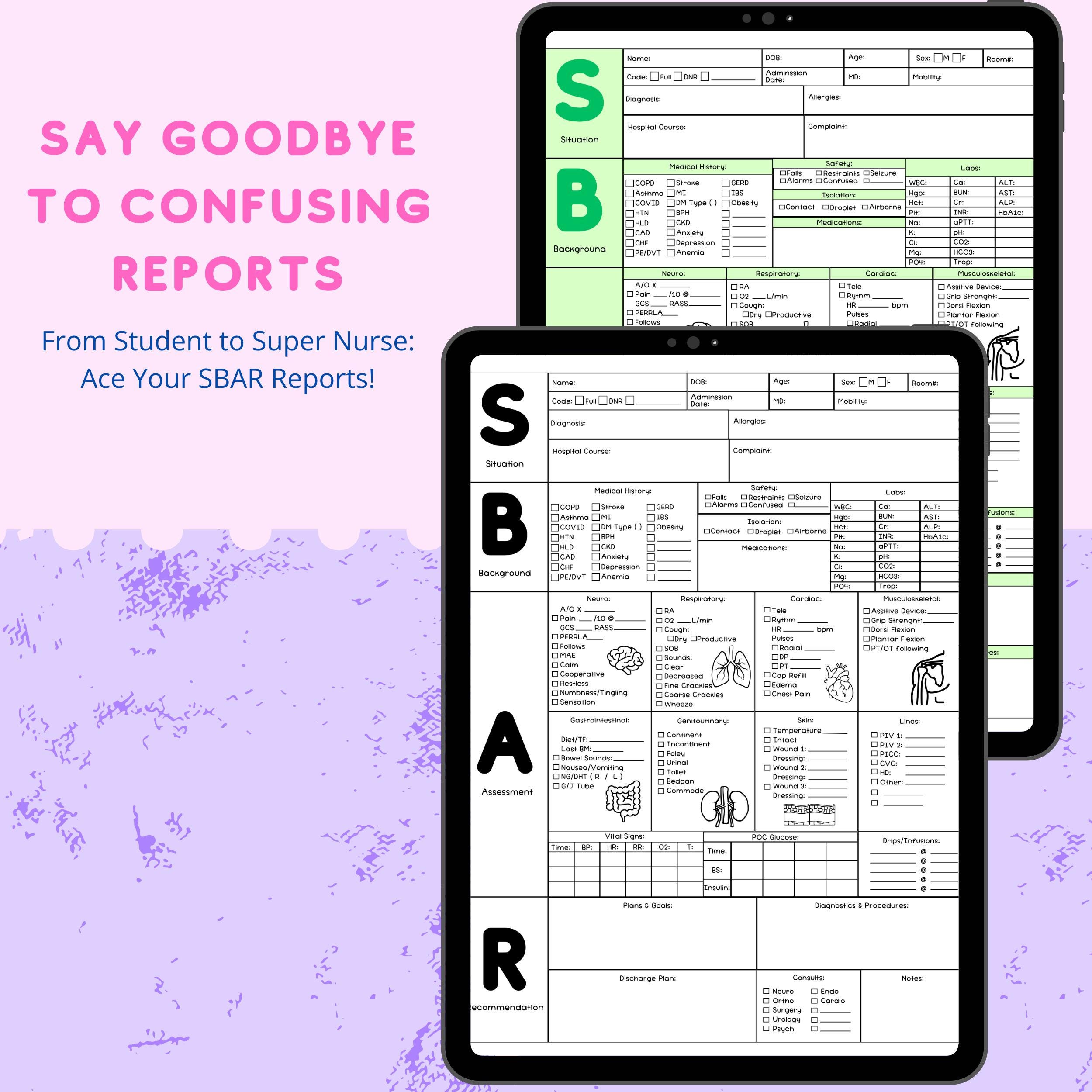 SBAR Nurse Report Sheet | Med Surg SBAR Report Sheet for Nursing ...