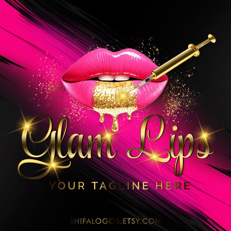 Modern Pink Gold Lip Filler Syringe Logo Design, Digital Syringe ...