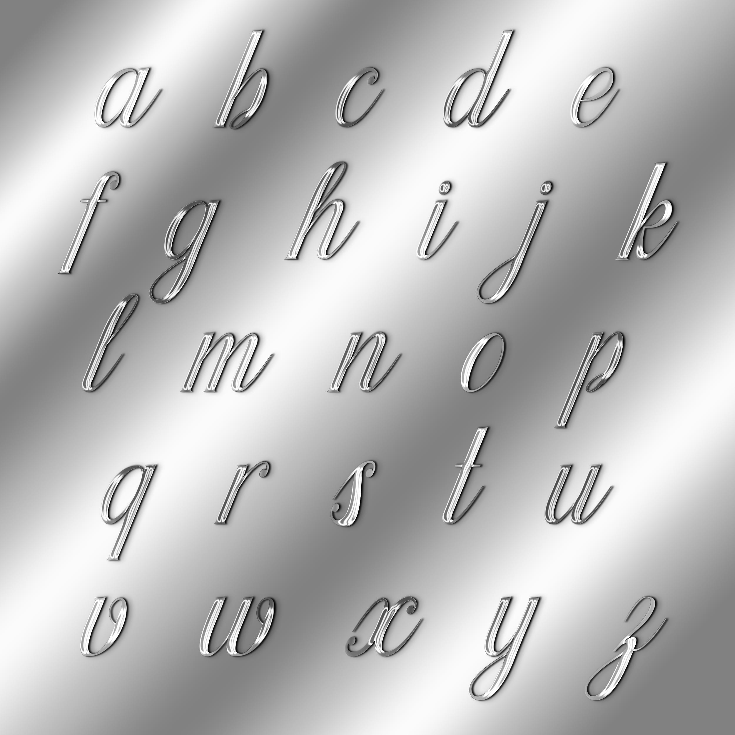 Luxury Silver Chrome Letters Clipart, Metallic Silver Cursive Alphabets ...