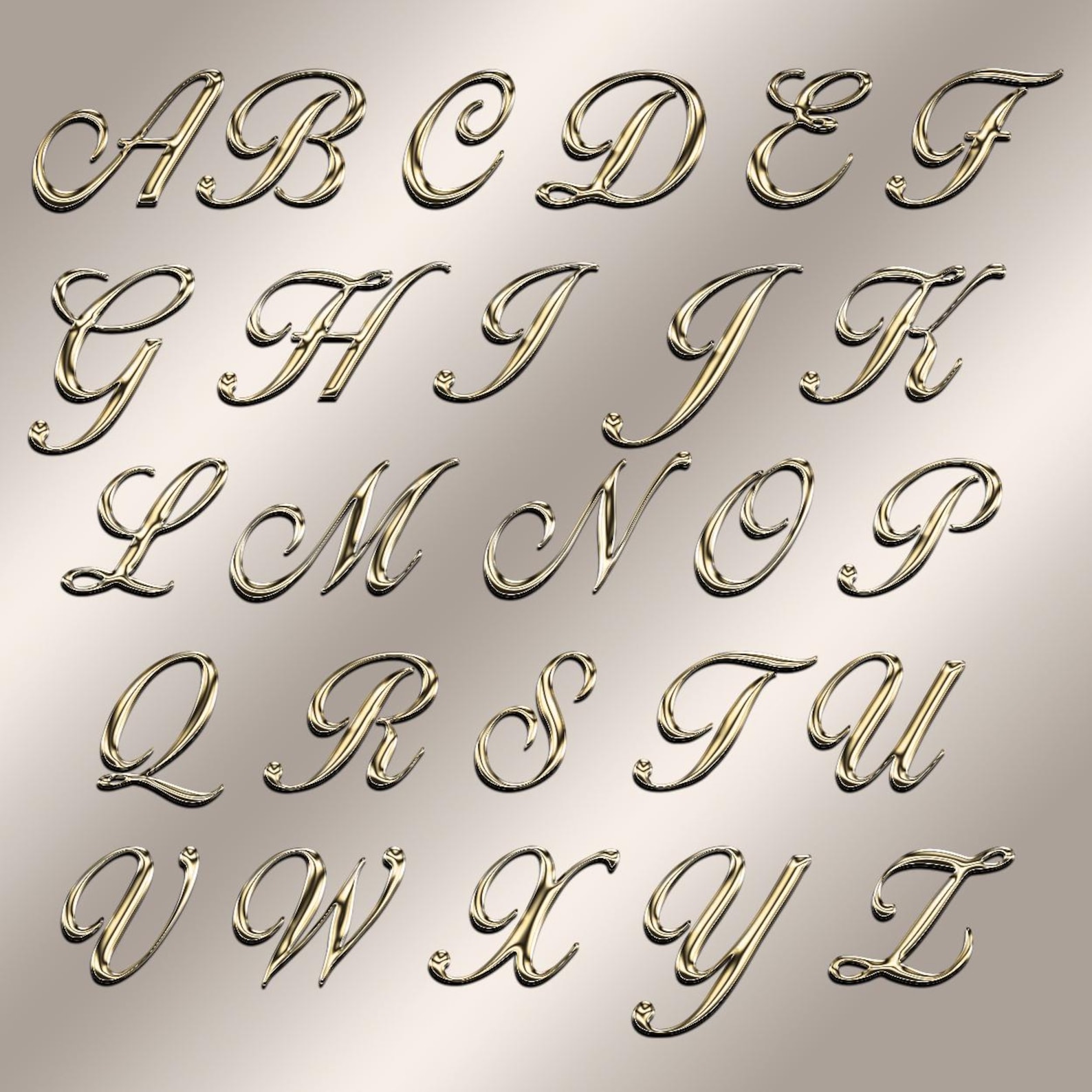 Luxury Gold Chrome Cursive Letters PNG, Metallic Gold Alphabets Clipart ...