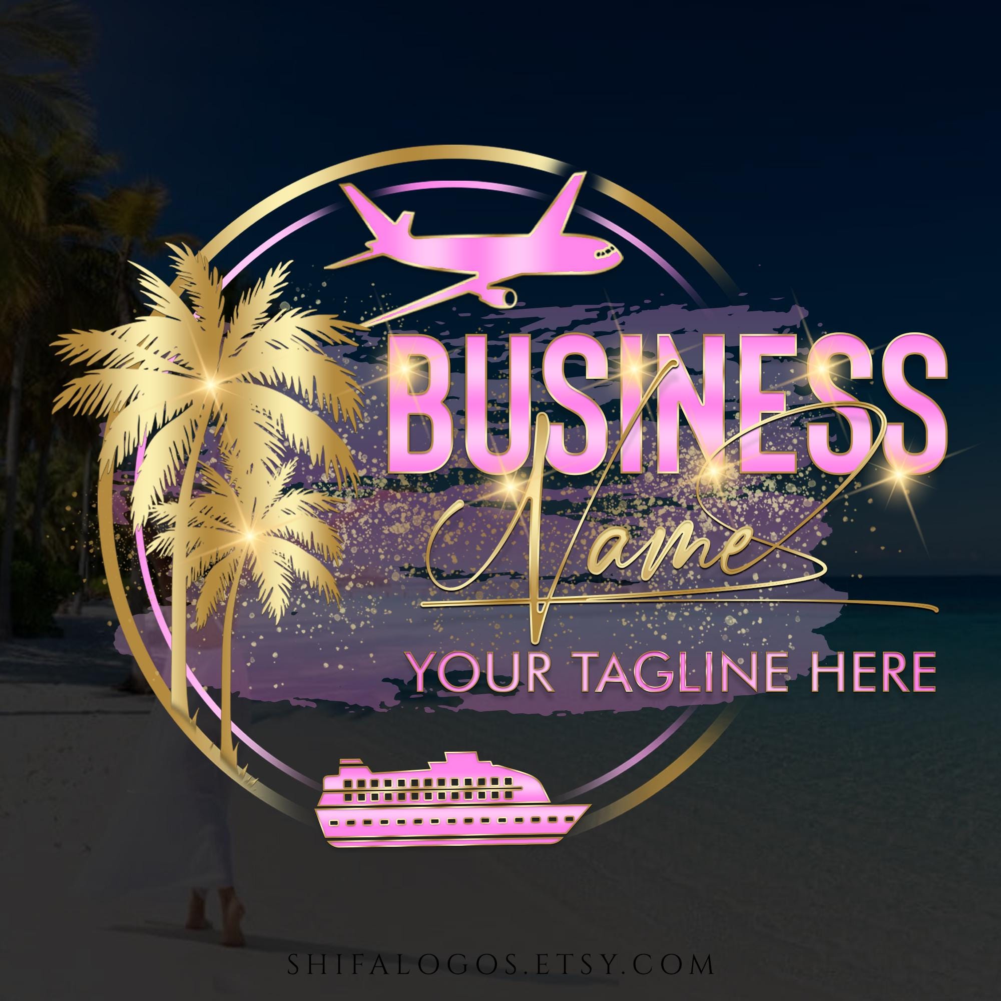 Premade Pink Travel Logo Design, Travel Agency Logo, Palm Tree Logo ...