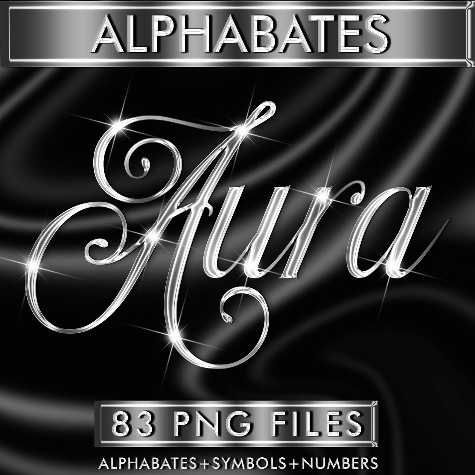 Luxury Silver Chrome Letters Clipart, Metallic Silver Cursive Alphabets ...