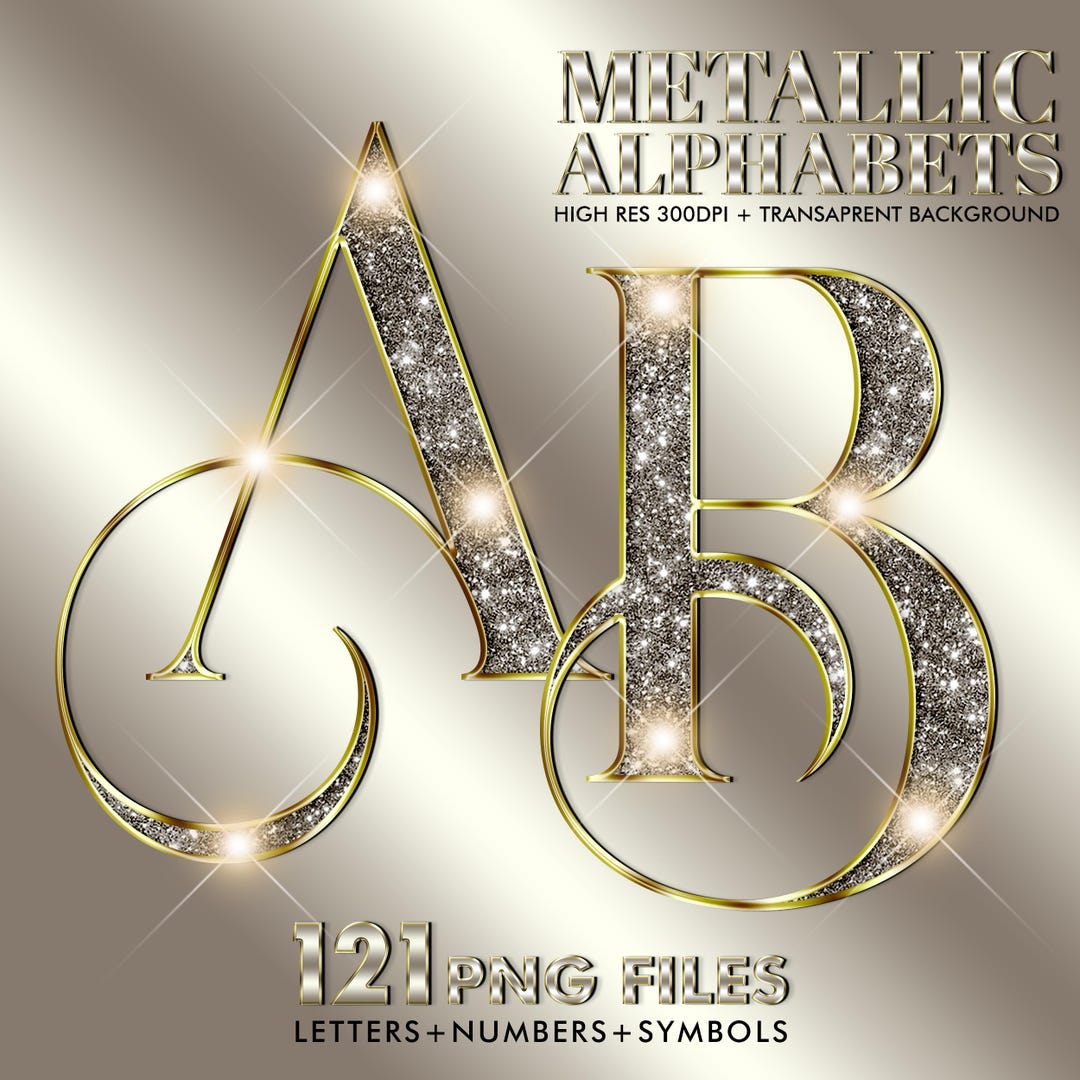 Silver Gold Glitter Alphabets PNG, Chrome Gold Letters Clipart ...
