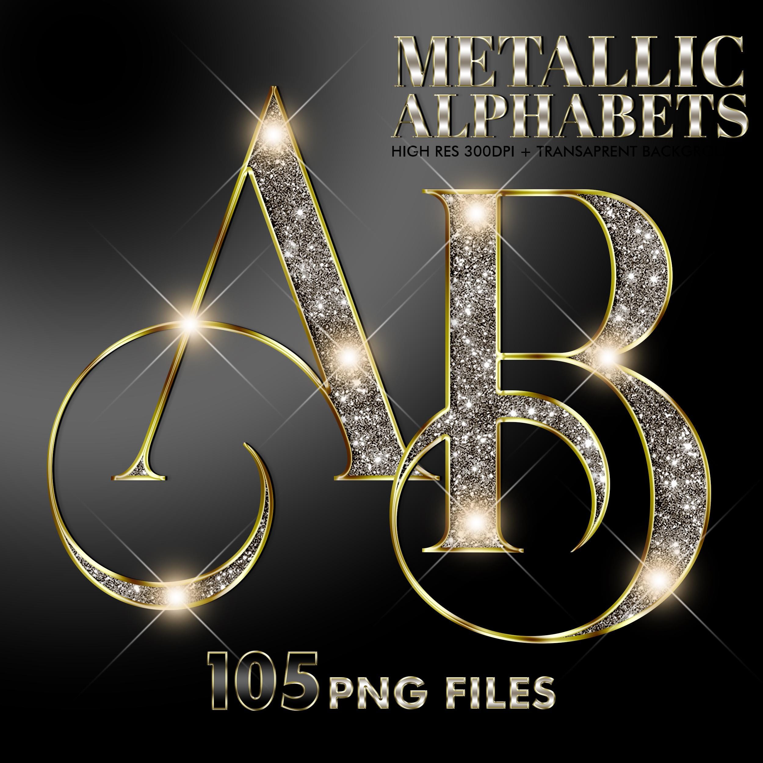 Silver Gold Glitter Alphabets PNG, Chrome Gold Letters Clipart ...