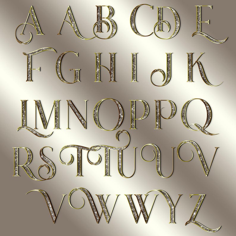 Silver Gold Glitter Alphabets PNG, Chrome Gold Letters Clipart ...