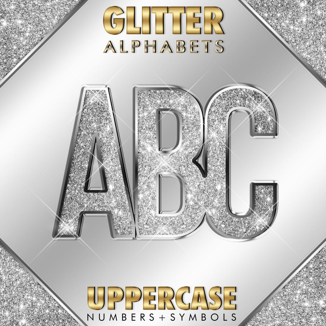 Luxury Silver Glitter Letters Clipart, Metallic Silver Bold Alphabets ...