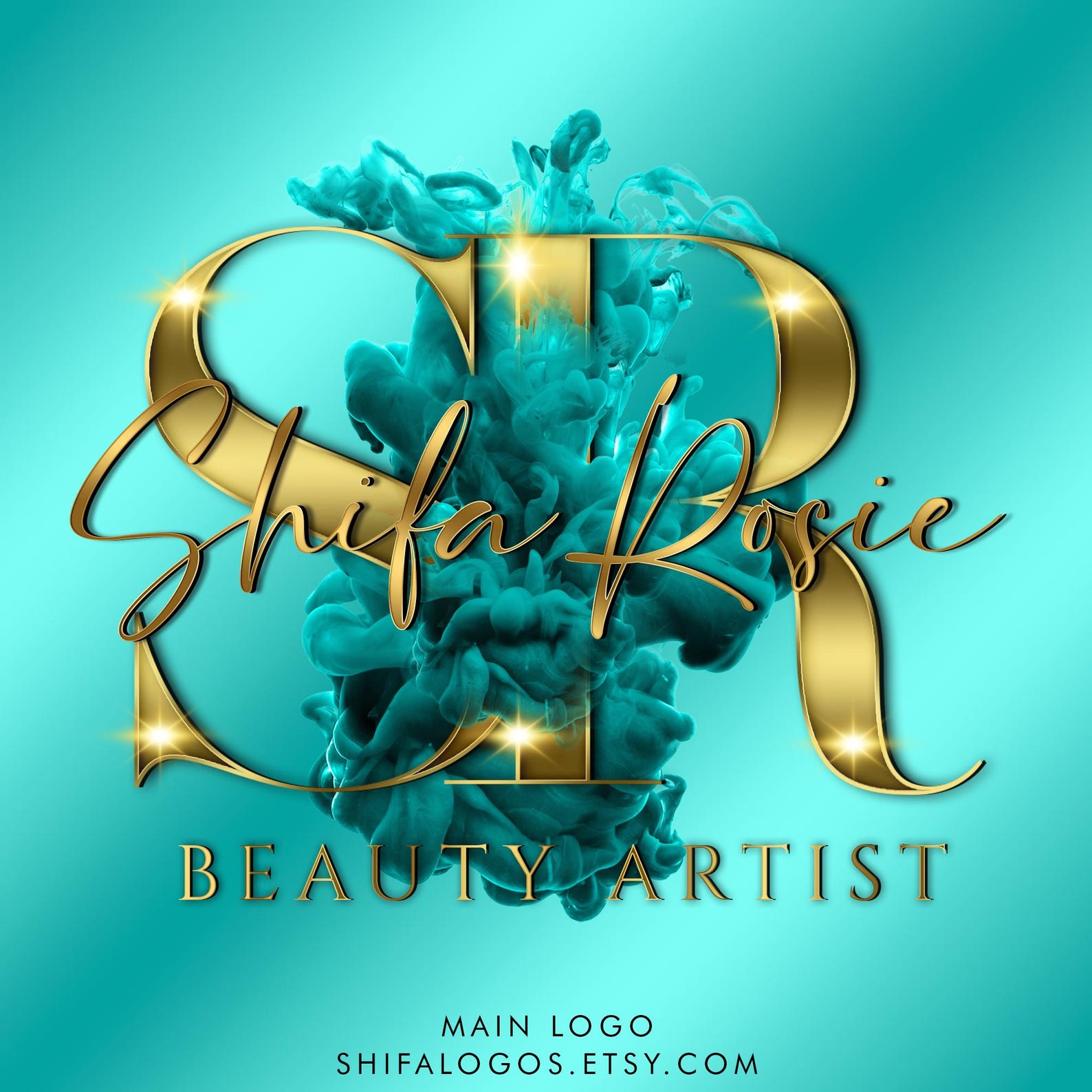 Turquoise Gold Logo, Watercolour Logo, Beauty Logo, Smoke Logo, Makeup ...